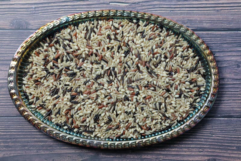 A Close Up of a Tray with Uncooked Mixed Wild Rice Stock Image - Image ...