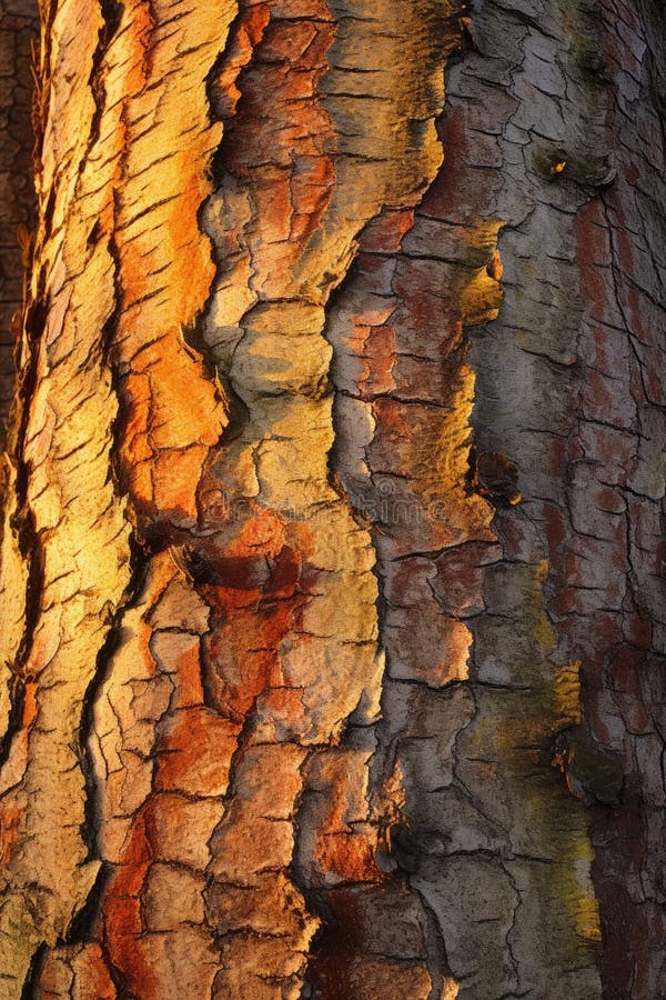 Close-up of Tree Bark Patterns in Sunlight Stock Illustration ...
