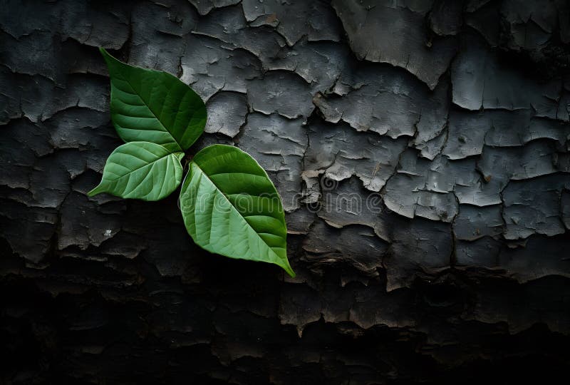 Green Leaf Emerging from Tree Bark Stock Illustration - Illustration of ...