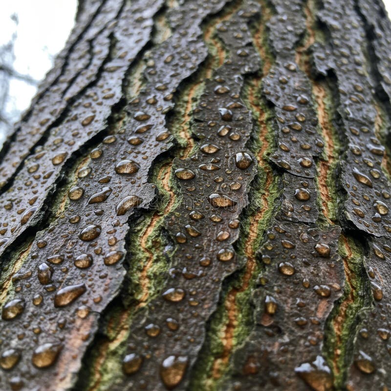 Close-Up of Tree Bark with Water Drops Stock Illustration ...