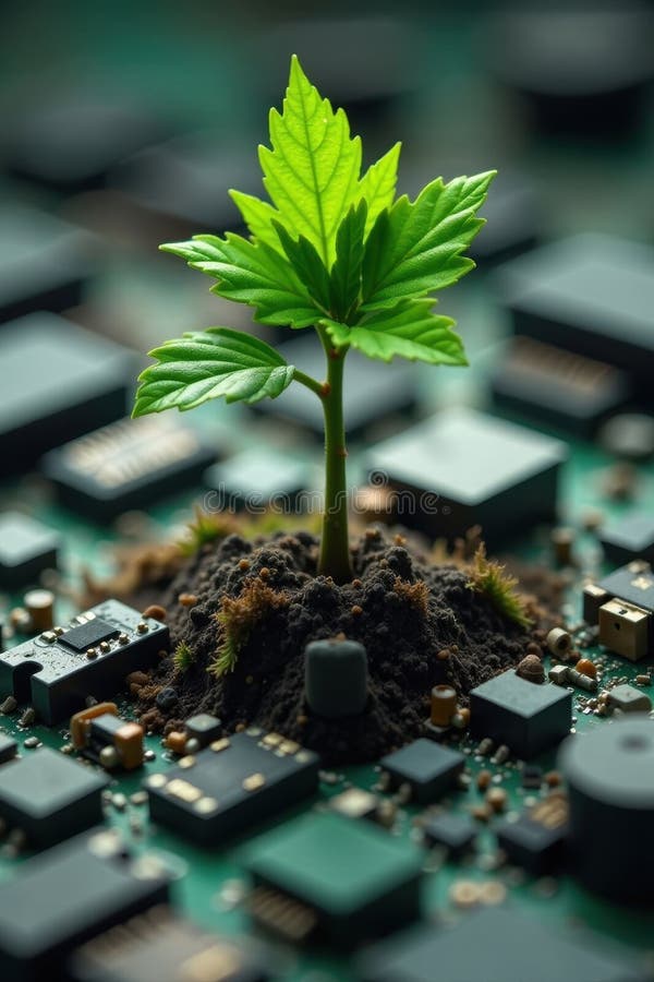 Close-up of Tree Growing Amidst Discarded Circuit Boards , Growth ...