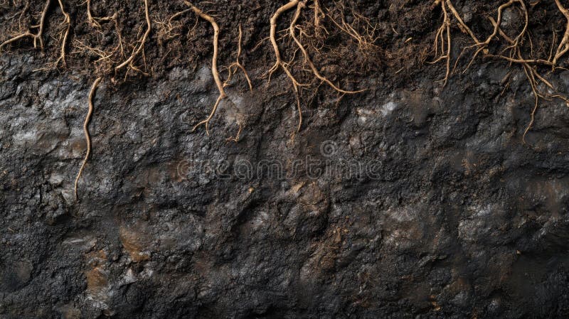 Close Up of Tree Roots Growing in Dark Soil, Natural Background Texture ...