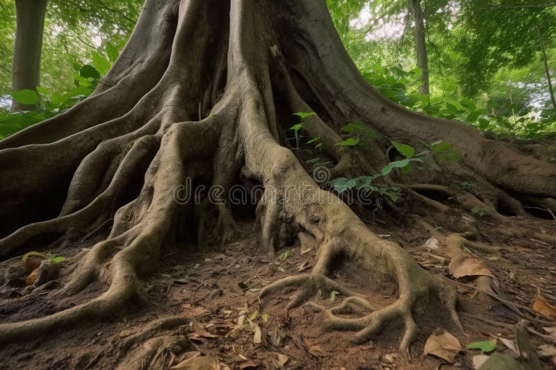 Oak Tree Roots Intertwined with Moss and Ferns Stock Illustration ...