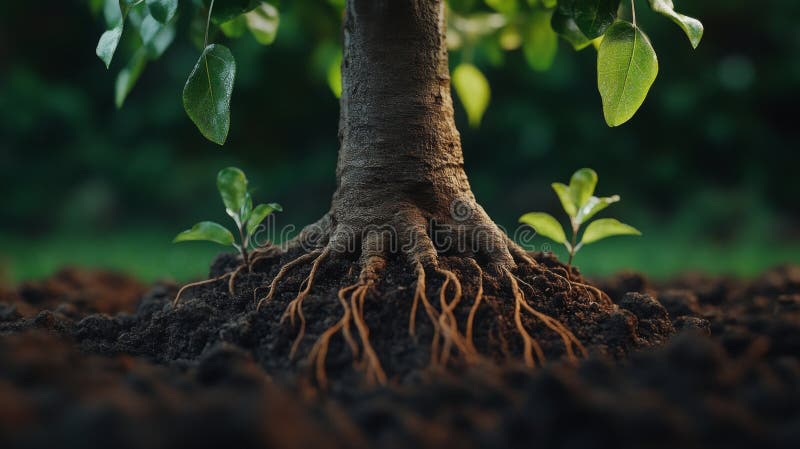 Close-up of Tree Roots and Saplings in Soil Stock Illustration ...