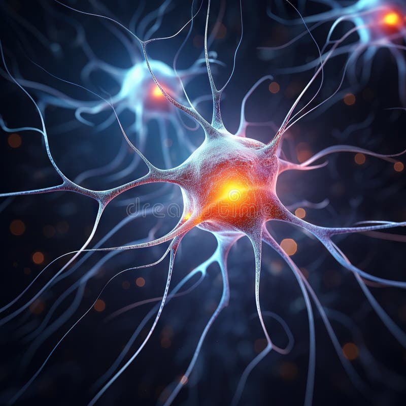 Close-up of Tree-shaped Nerve Cell with Branching Dendrites and Axons ...