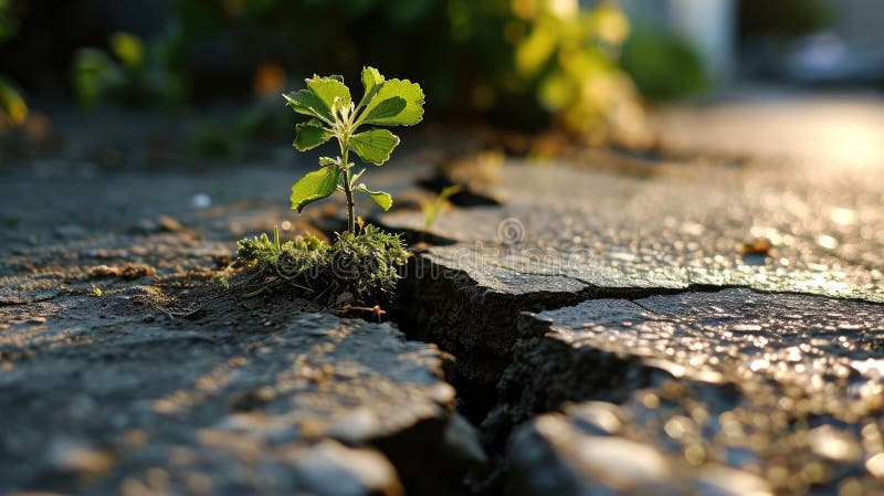 Close Up of Tree Sprout Growing Out of Concrete Crack in Pavement Stock ...