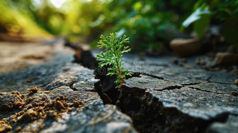 Close Up of Tree Sprout Growing Out of Concrete Crack in Pavement Stock ...