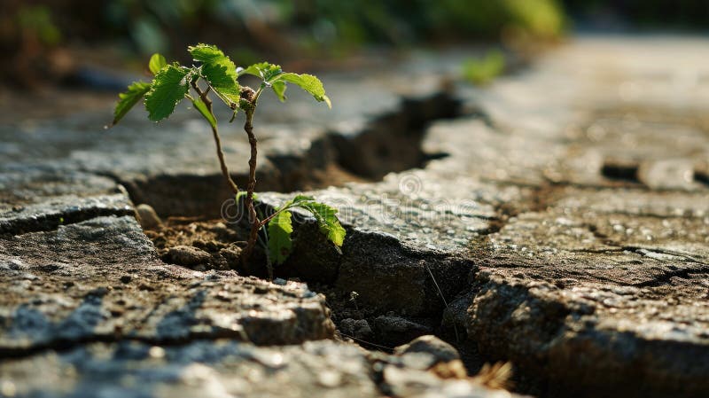 Close Up of Tree Sprout Growing Out of Concrete Crack in Pavement Stock ...