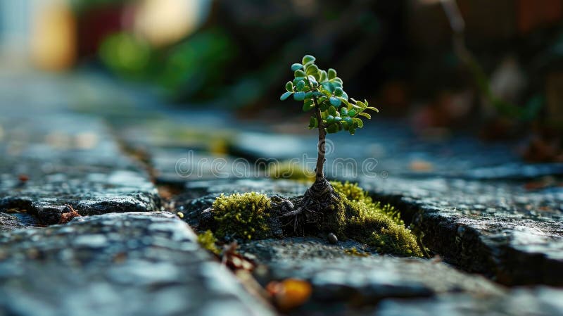 Close Up of Tree Sprout Growing Out of Concrete Crack in Pavement Stock ...