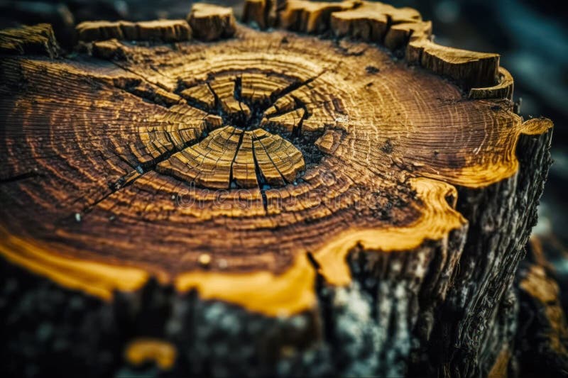 Close Up of Tree Stump with Cross Section Cut in Half. Generative AI ...