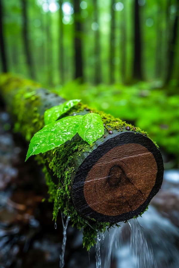 A Moss Covered Log in the Middle of a Stream in a Forest Stock Photo ...