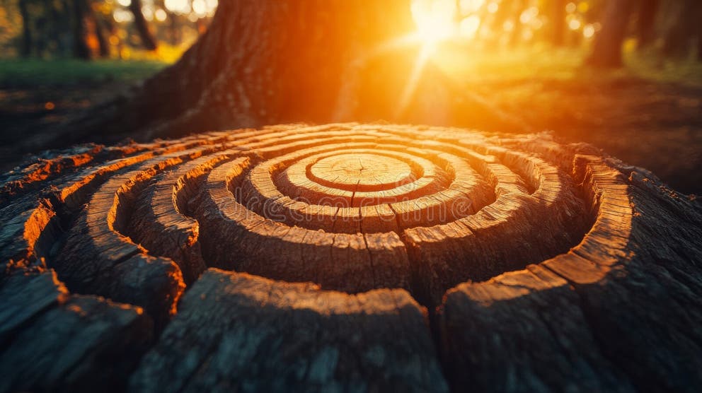 Close-Up of Tree Stump Rings at Sunset Stock Illustration ...