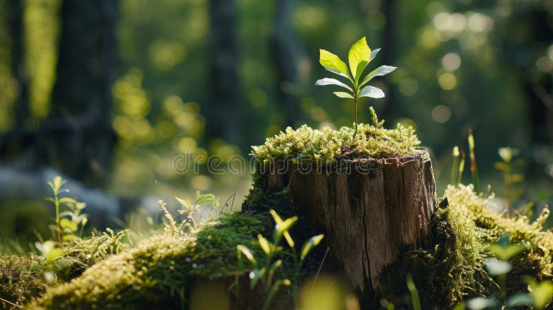 Close-up of Tree Stump with Small Plant Growing Out Stock Photo - Image ...