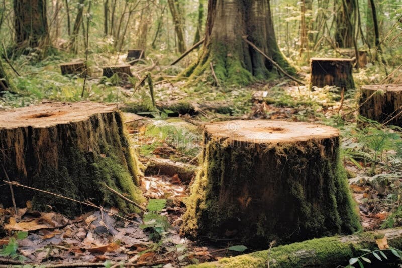 Close-up of Tree Stumps in a Deforested Zone Stock Illustration ...