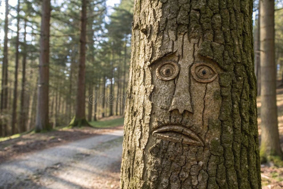 Face-like Shape in Tree Trunk Stock Illustration - Illustration of ...