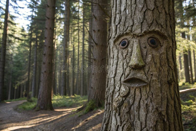 Face-like Shape in Tree Trunk Stock Illustration - Illustration of ...
