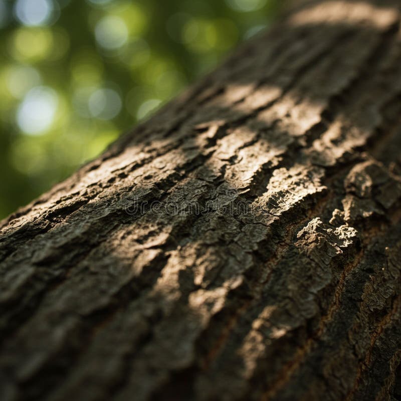 Close-up of a Tree Trunk with Rough, Textured Bark. Sunlight Casts ...