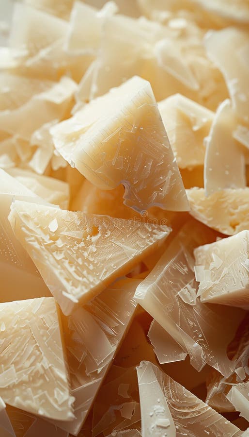 Close Up of Triangular Cheese Chunks on a Table Showcasing Detailed ...