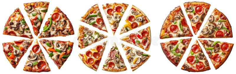 A Close-Up of Triangular Pizza Slices with Toppings on a White ...
