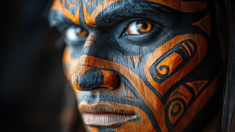 Close-up Tribal Face Paint, Indigenous Portrait Stock Illustration ...
