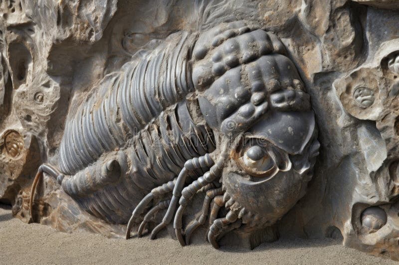 Close-up of a Trilobite Fossil Embedded in Rock Stock Image - Image of ...
