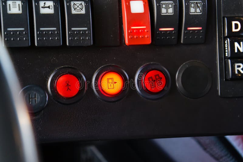 Trolleybus Dashboard with Illuminated Door Buttons Stock Image - Image ...
