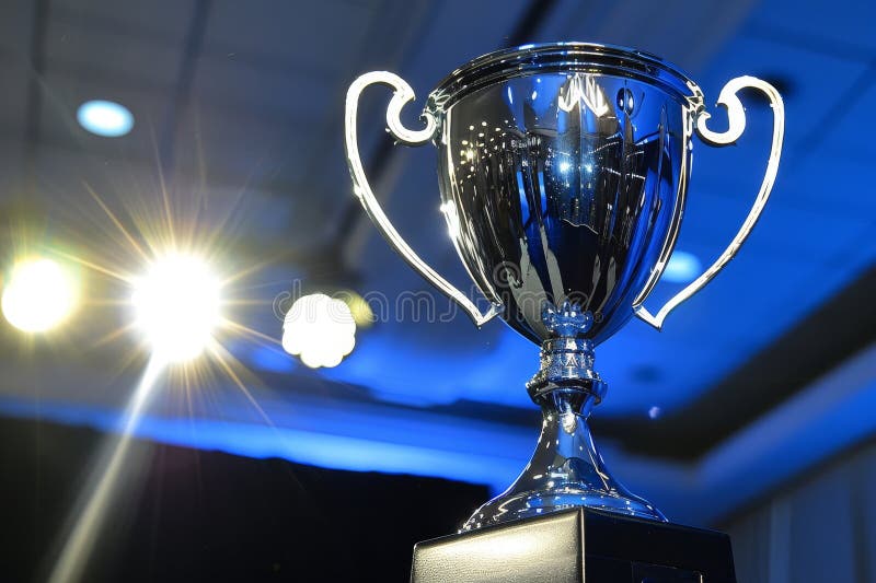 Close Up of Trophy Presentation on Corporate Stage Signifying ...