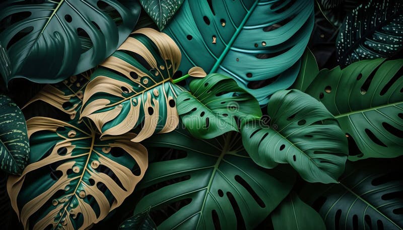 Close Up of Tropical Leaves Texture Background, Generative AI Stock ...