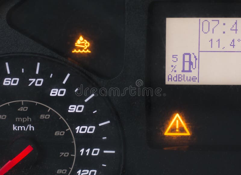 Close Up of a Truck Display with Low AdBlue Indication Warning Stock ...