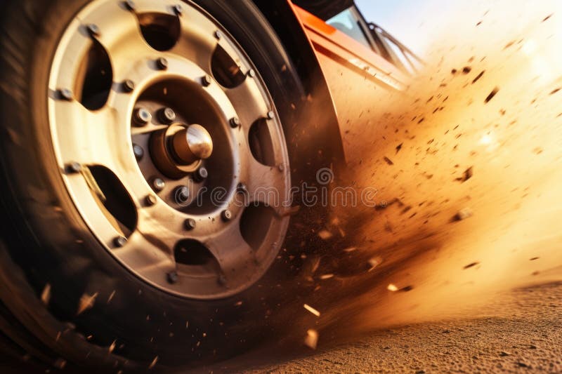 Close-up of a Trucks Wheels Spinning Fast, Leaving Dust Trails Stock ...