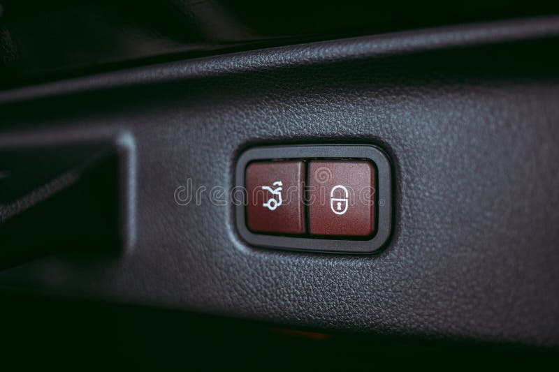 Close-up of the Trunk Release Button. Modern Car Interior Stock Photo ...