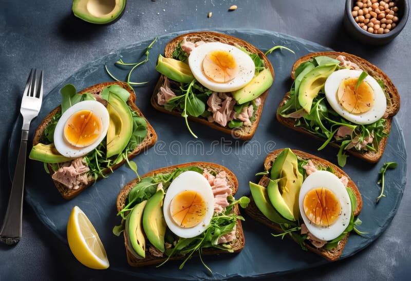 A Close-up of a Tuna Toast with All the Ingredients Listed Stock ...
