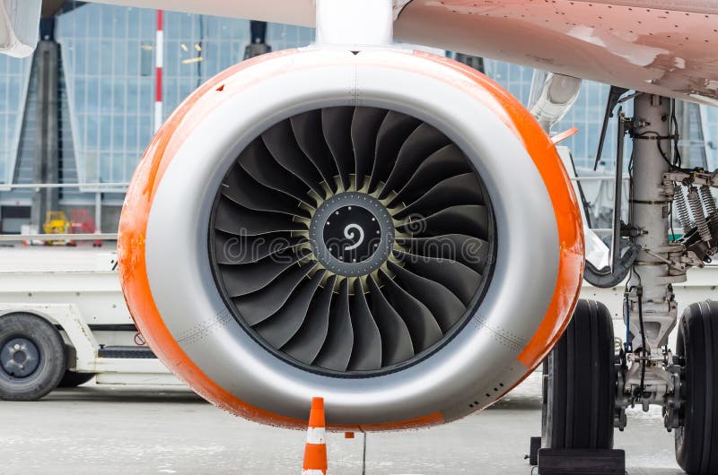 Close Up of a Turbofan Turbine Blades Jet Engine in Modern Airplane ...