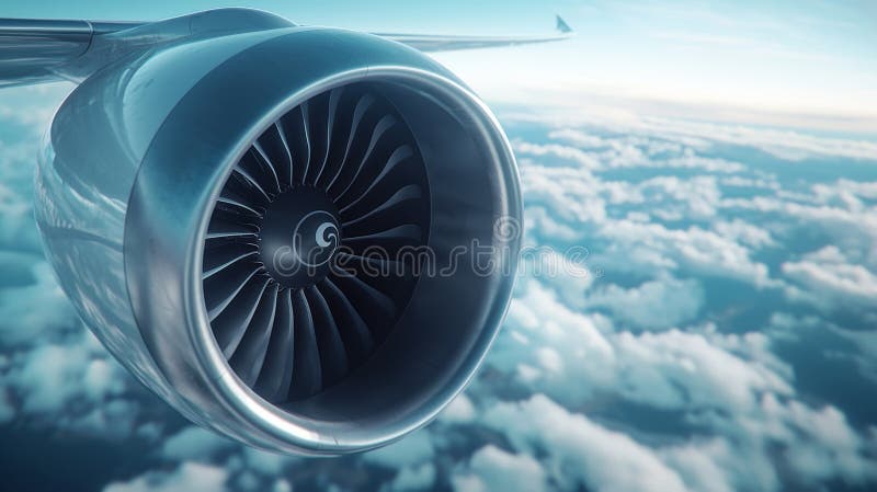 A Close-up of a Turbojet Engine in Flight during Sunset, Displaying ...