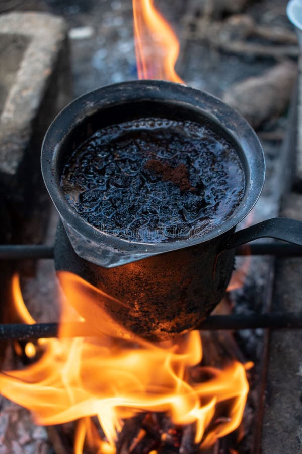 Boiling Turkish Coffee on an Open Campfire Stock Photo - Image of ...