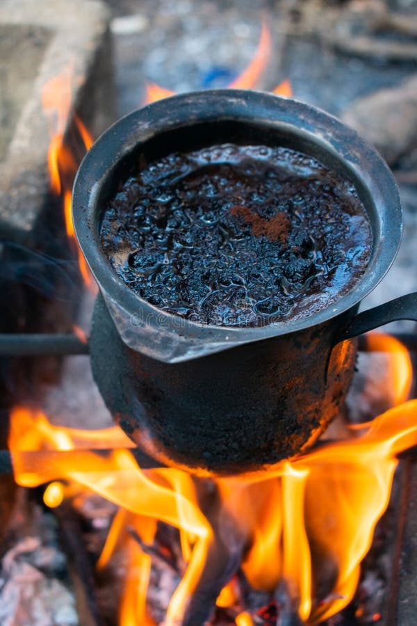 Boiling Turkish Coffee on an Open Campfire Stock Image - Image of climb ...