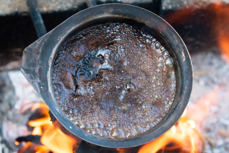 Boiling Turkish Coffee on an Open Campfire Stock Image - Image of ...