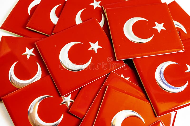 Turkish Flag Objects with Moon and Star on Red Color Stock Image ...