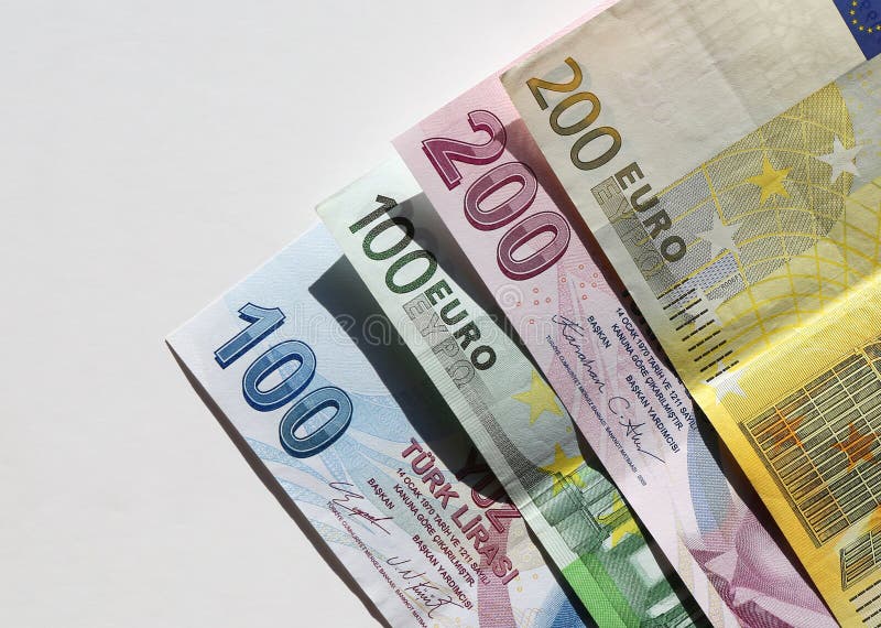 Close Up of Turkish Lira and Euro Banknotes Stock Photo - Image of ...