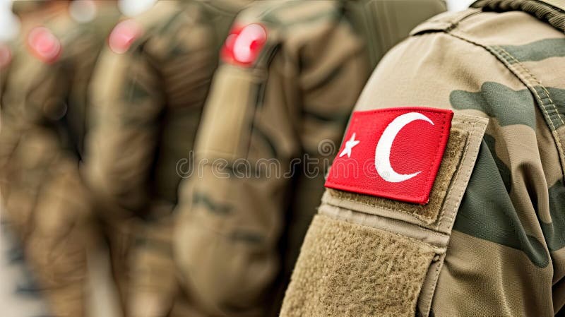 Close-up of Turkish Soldier S Uniform with Flag Patch Amidst a Group in ...