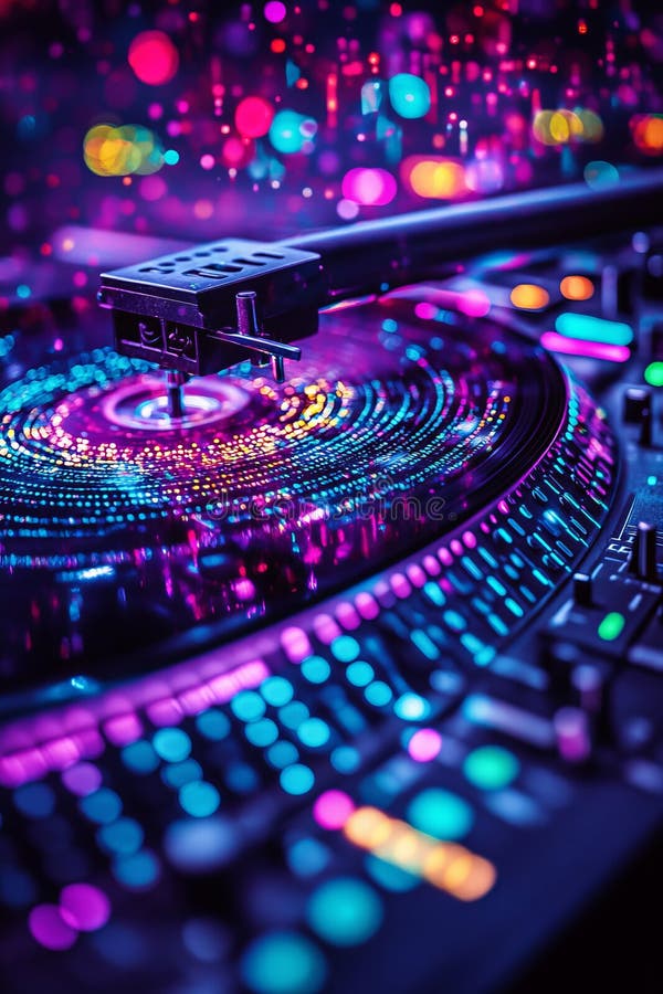 Close-Up of Turntable with Vinyl Record on DJ Console in Nightclub ...