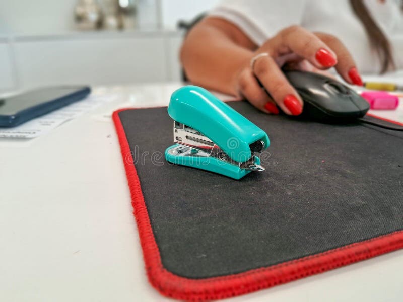Desk with Stapler and Mouse Stock Photo - Image of business, computer ...