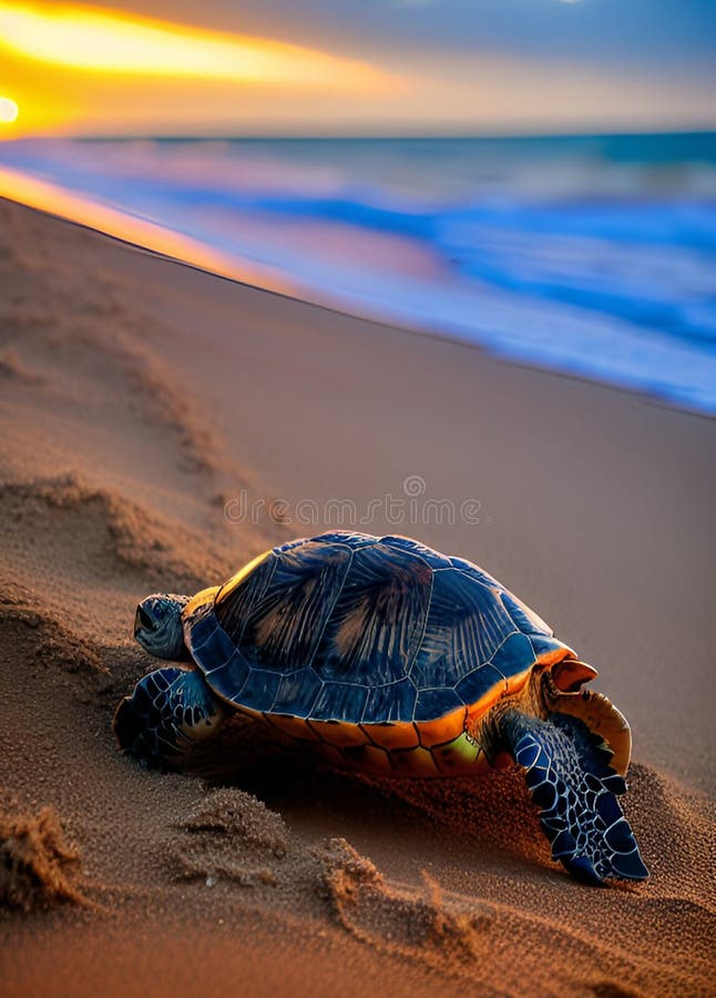 Turtle on the Beach , Ai Generated Stock Illustration - Illustration of ...