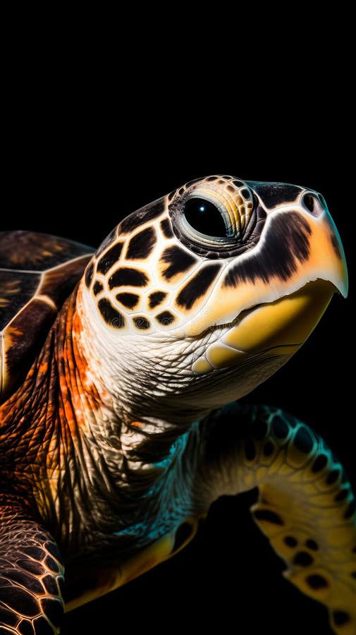 A Close Up of a Turtle on a Black Background. Generative AI Stock ...