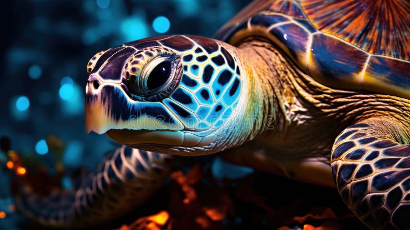 A Close Up of a Turtle with Blue and Green Colors, AI Stock Photo ...