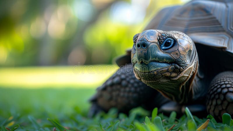 A Close Up of a Turtle with Its Eyes Open on the Grass, AI Stock Image ...