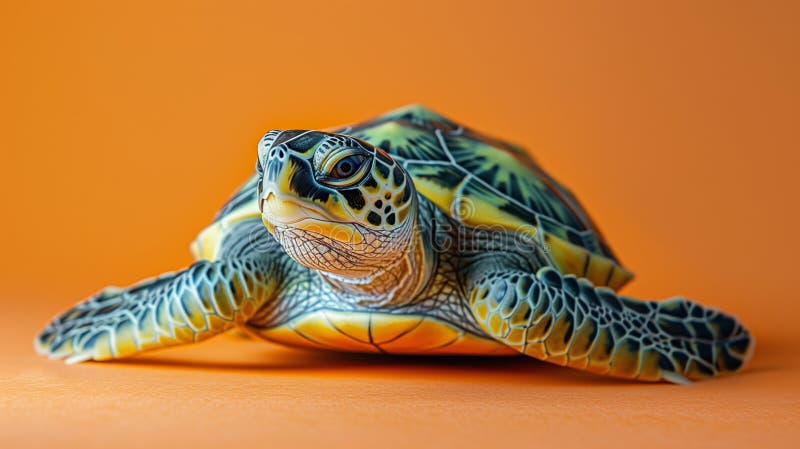 Close-Up of a Turtle on an Orange Background Stock Photo - Image of ...