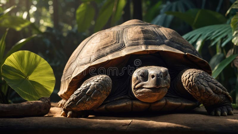 Giant Galapagos Tortoise in Tropical Rainforest Setting Stock ...