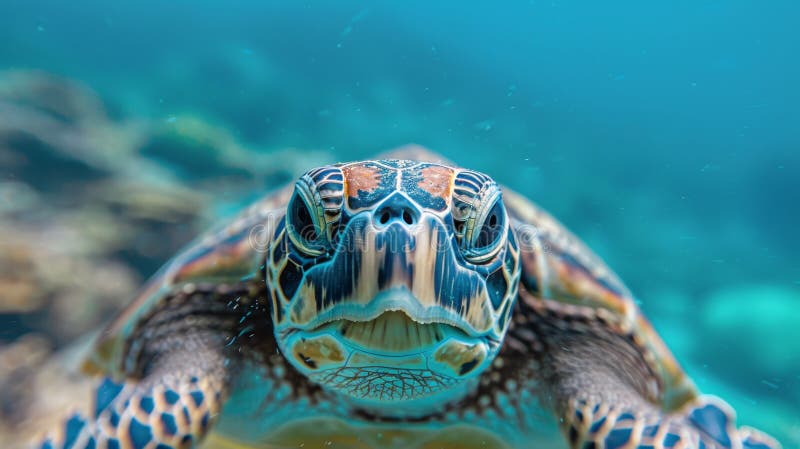 Close Up of Turtle in Water Stock Photo - Image of submerge ...