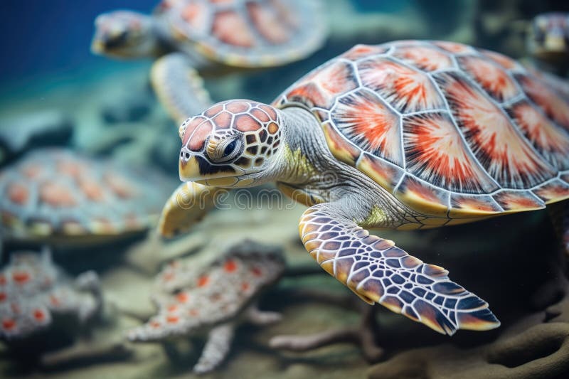 Close-up of Turtles Patterned Shell Underwater Stock Illustration ...